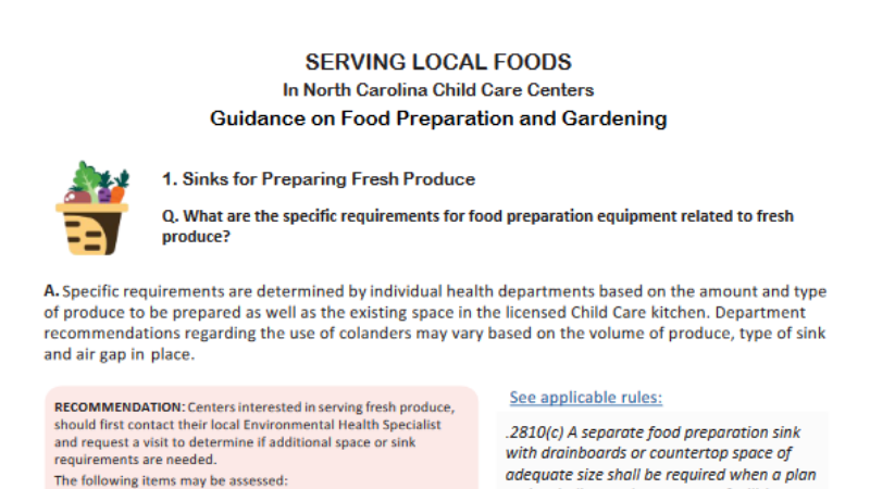 New Resource: Serving Local Foods in NC Child Care Centers – Guidance ...